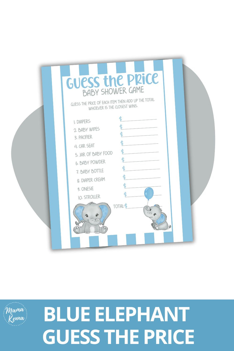 Printable Blue Elephant Guess the Price Game – Mama Kenna